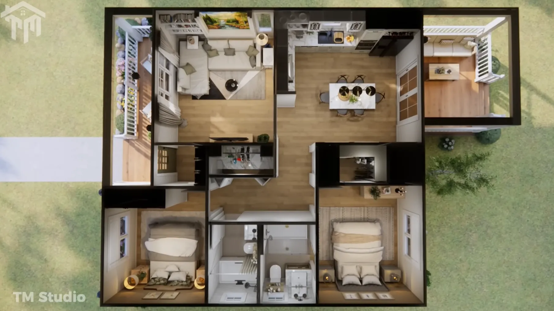 TMS-012-CF1 | 2-Bedroom - TM Studio - Small House Design