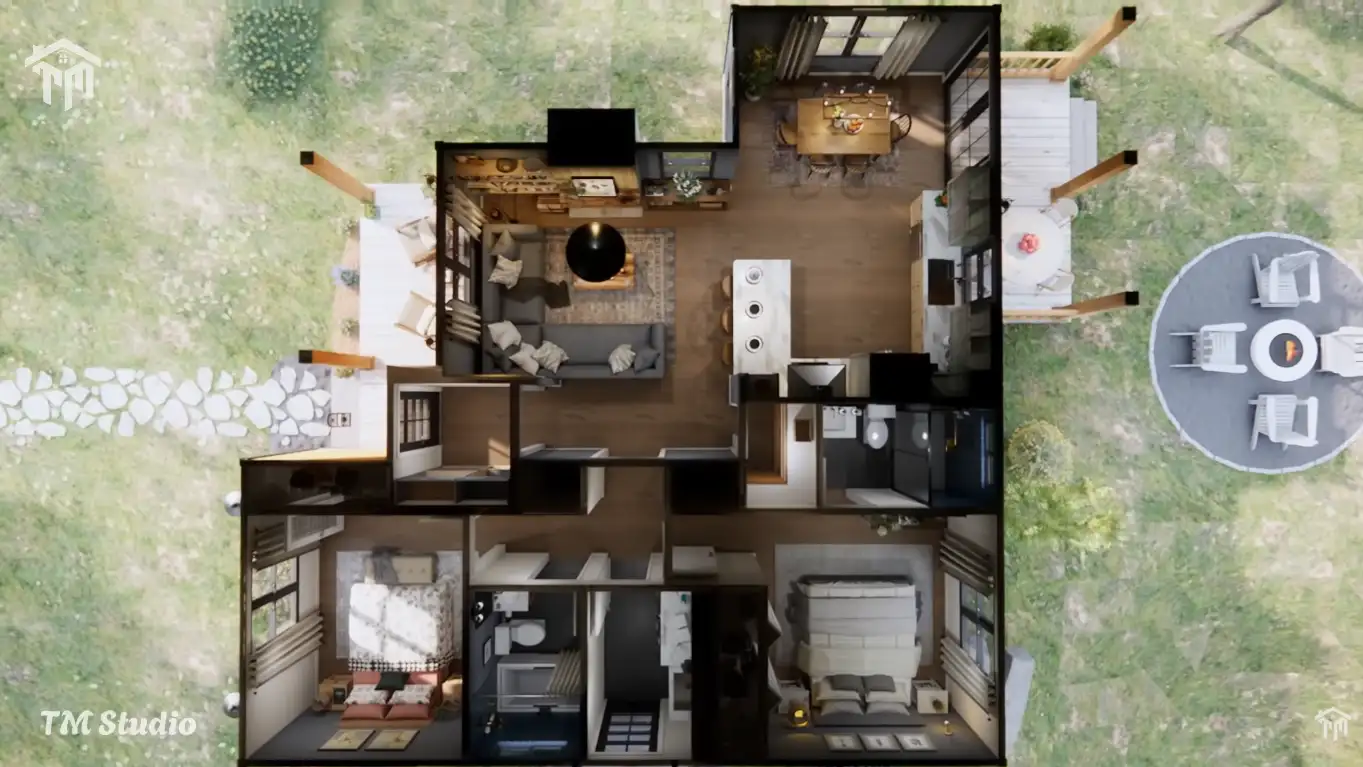 TMS-017-CF1 | 2-Bedroom - TM Studio - Small House Design