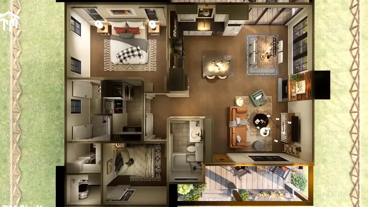 TMS-022-CF1 | TM Studio - 2 Bedroom Craftsman House Plan