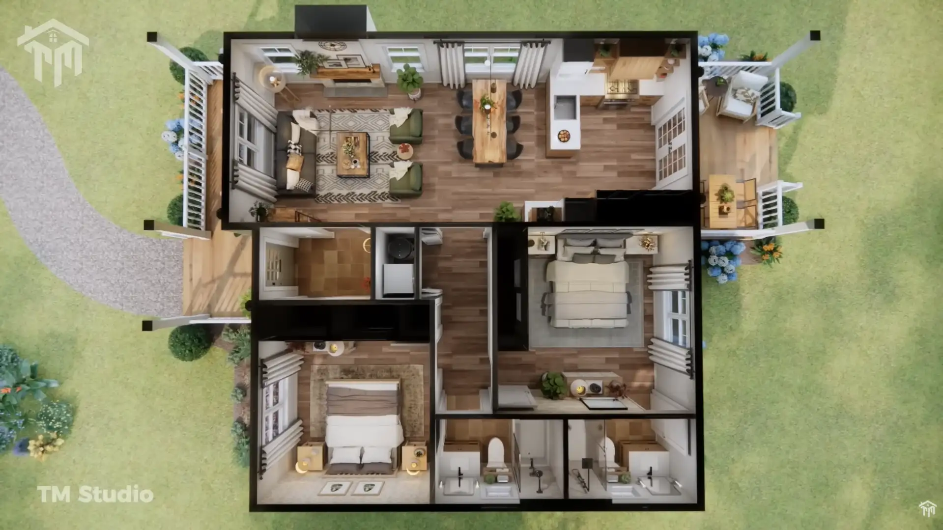 TM Studio 30×29 Small Country House Plan | 2 Bed 2 Bath