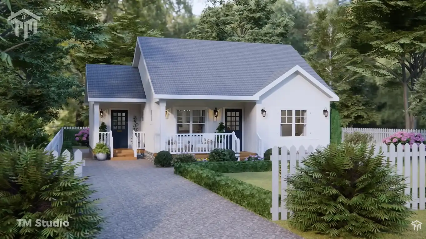 TM Studio 39x34 Small Cottage House Plan – 2 Bed 2 Bath