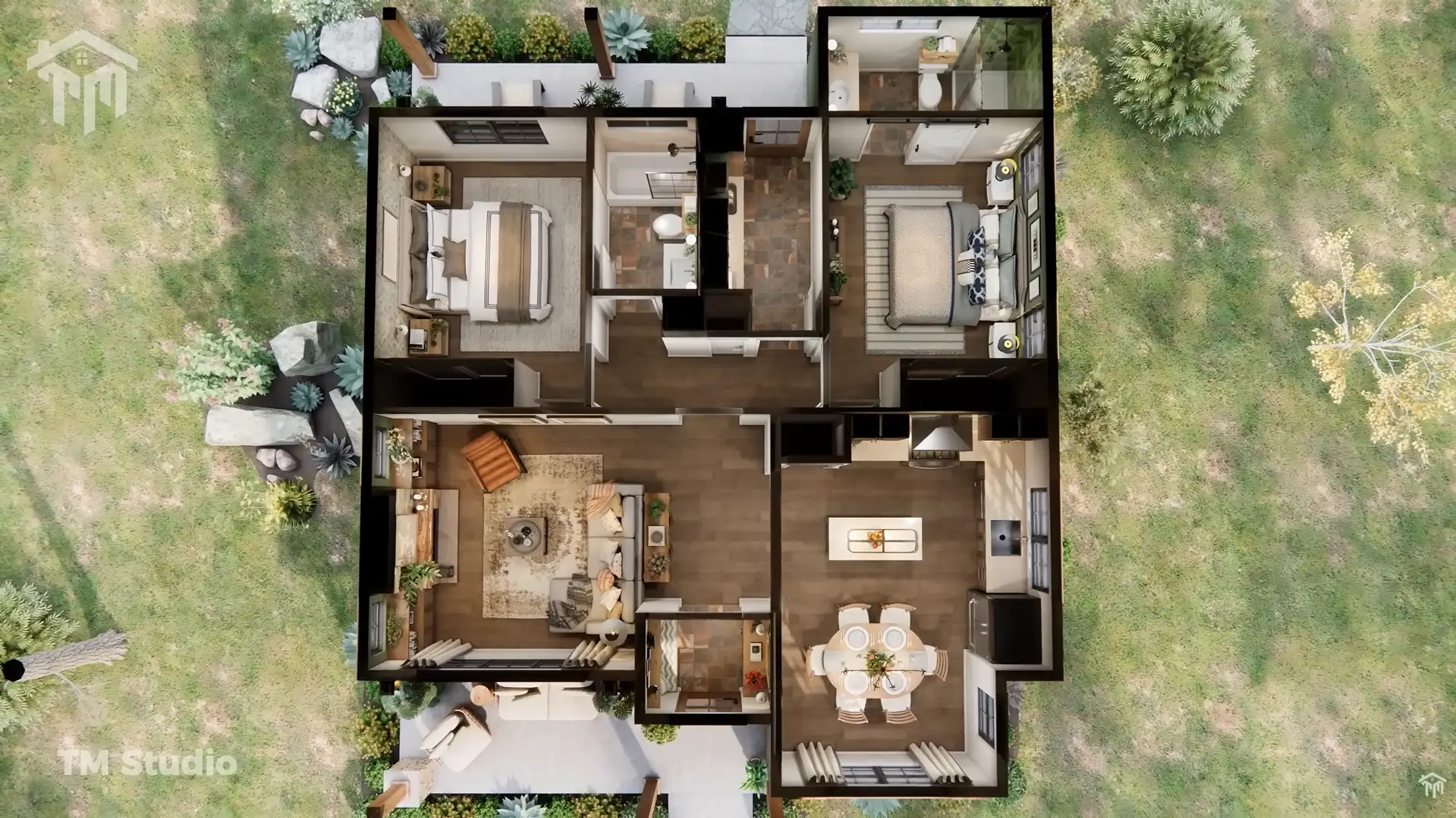 TM Studio 2 Bedroom Small House Floor Plan | Cozy Single-Story Home Design